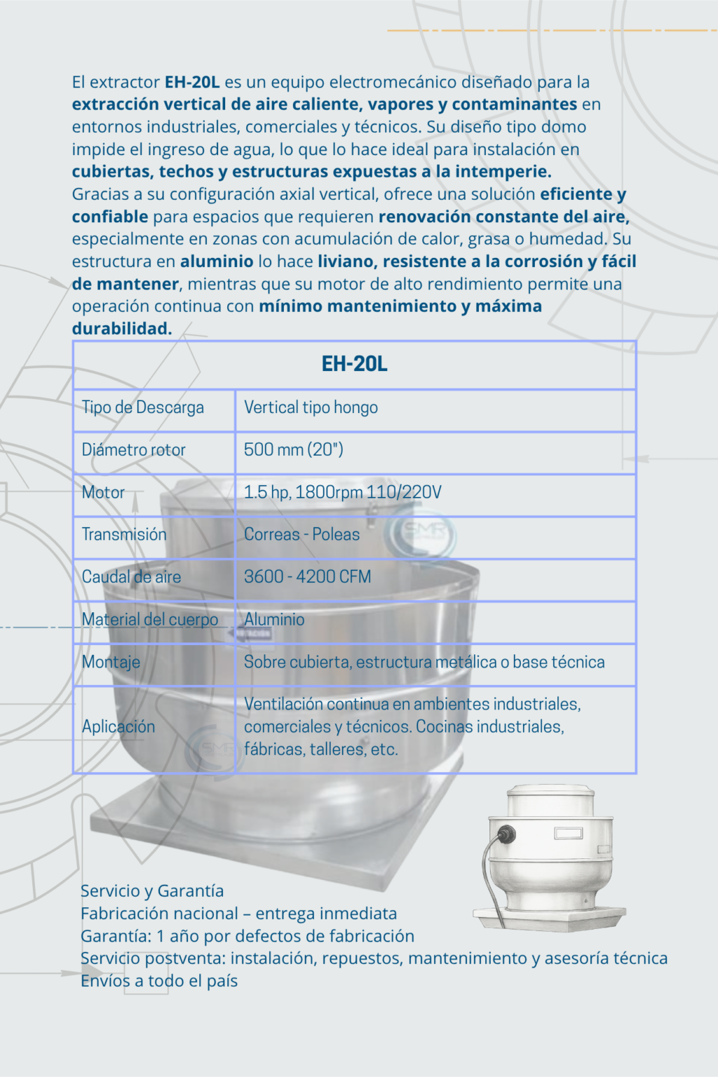 Extractor de Aire Tipo Hongo 20" - SMR Industriales